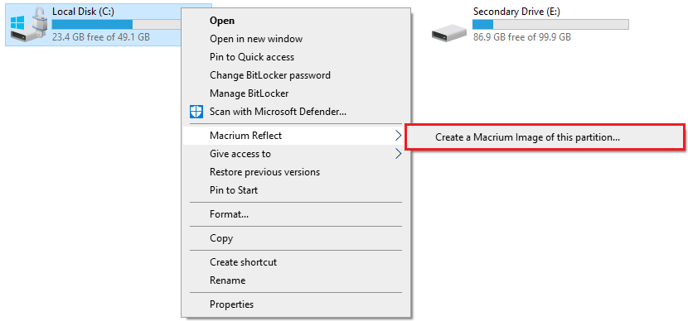 Macrium Windows Explorer Shell Integration